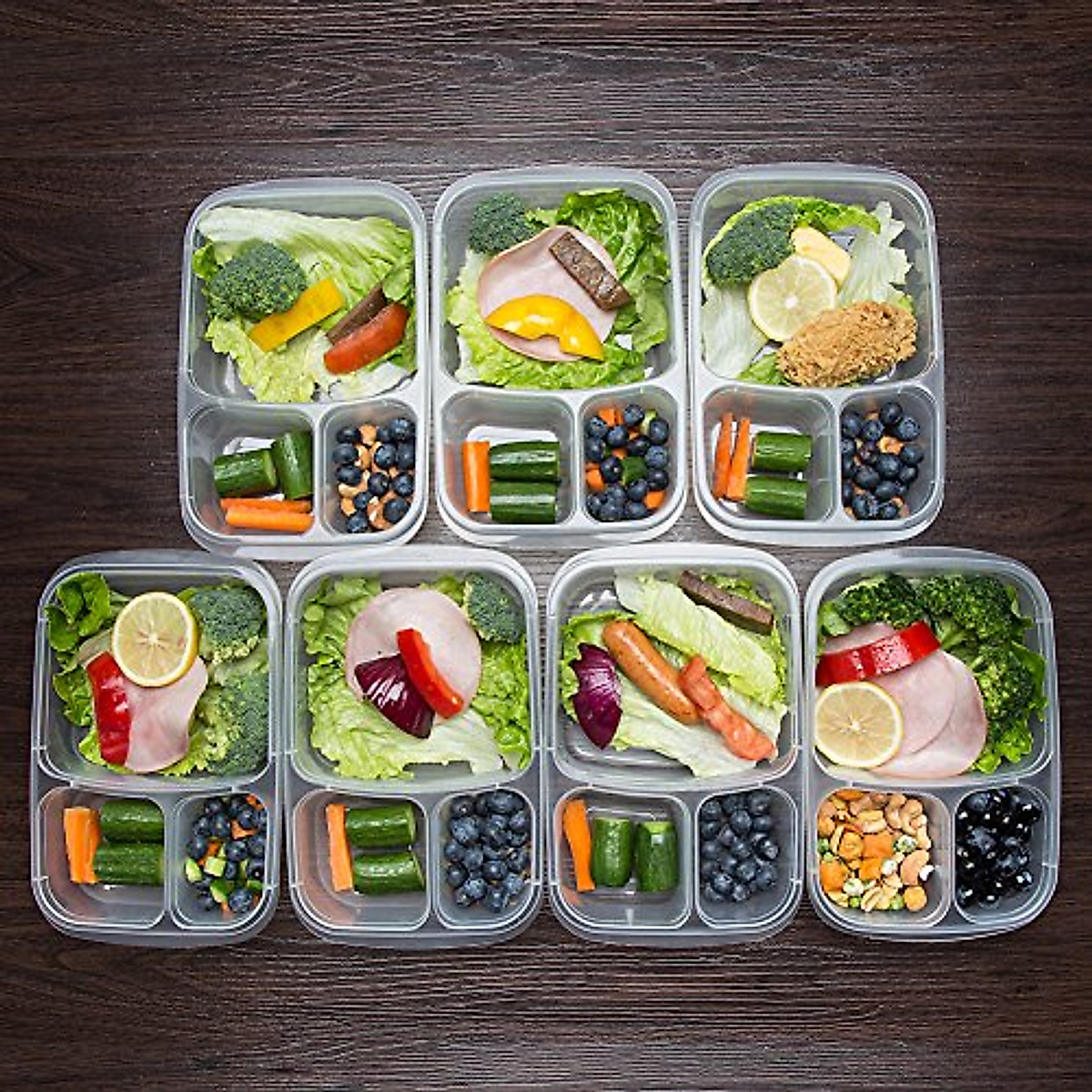 Meal Prep Containers 7-16 Pack Bento Lunch Boxes - 3 Compartment Food Storage Container with Lids (Colorful, 7-3)