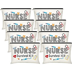 Frienda 8 Pcs Nurse Survival Kit Makeup, Cosmetic Bag Nurse Practitioner Gifts Toiletry Bag Funny Travel Bag Nurses School Supplies for Nursing Student (White)
