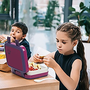 Mezchi Bento Lunch Box for Kids, 4 Compartments Lunch Container, Leakproof Meal Prep Container, Loncheras Para Niñas for Kids, 41.5 OZ, Microwave and Dishwasher Safe, Purple