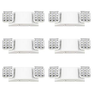 Sunco Emergency Lights, Commercial Emergency LED Flood Lights for Power Outages, Backup Battery (180 Minutes), Wall Mount, Hard Wired, 120-277V, Fire Resistant (UL 94V-0) 6 Pack