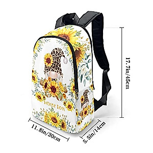 Personalized Name Sunflower Leopard Gnome Watercolor Backpack Unisex Bookbag for Boy Girl Travel Daypack Bag Purse 17.7 IN