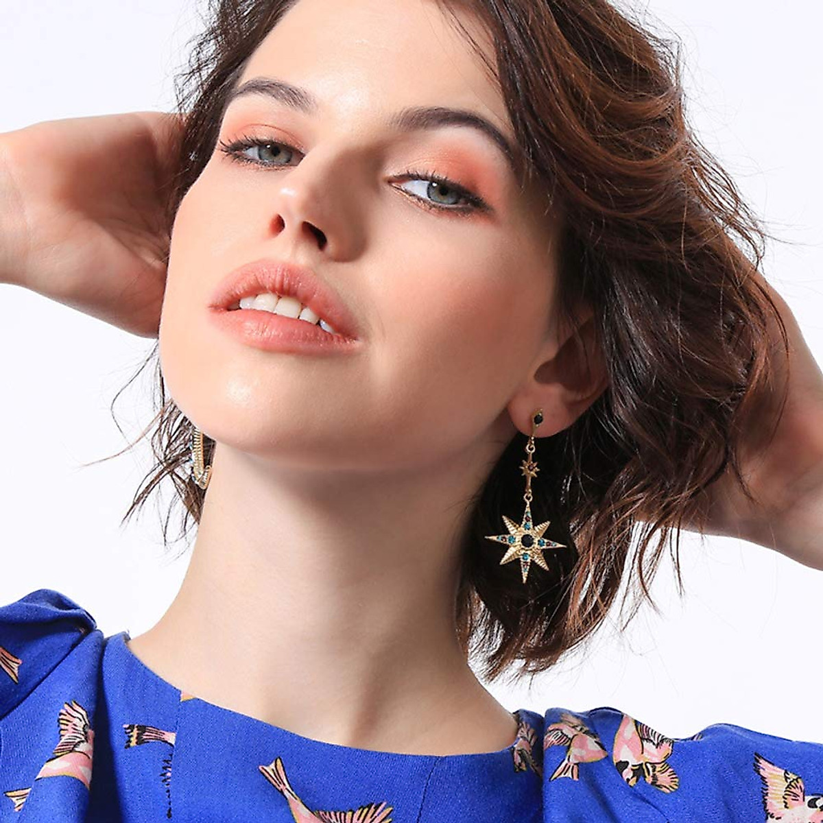 Dainty Long Dangle Earrings for Women Girls, Fashion Jewellry, Cute Gold Silver dangly, Upgrade Moon Stars Sun Earring …