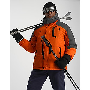 GEMYSE Men's Mountain Waterproof Ski Snow Jacket Winter Windproof Rain Jacket (Orange Grey,Large)