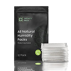 Infinity Pack 62% RH 8 g Humidity Packs (10 Pcs) - Natural Plant Based Solution for Storing up to 28 g Herbs - 2 Way Humidification - Patented Moisture Control Technology - with Resealable Bag