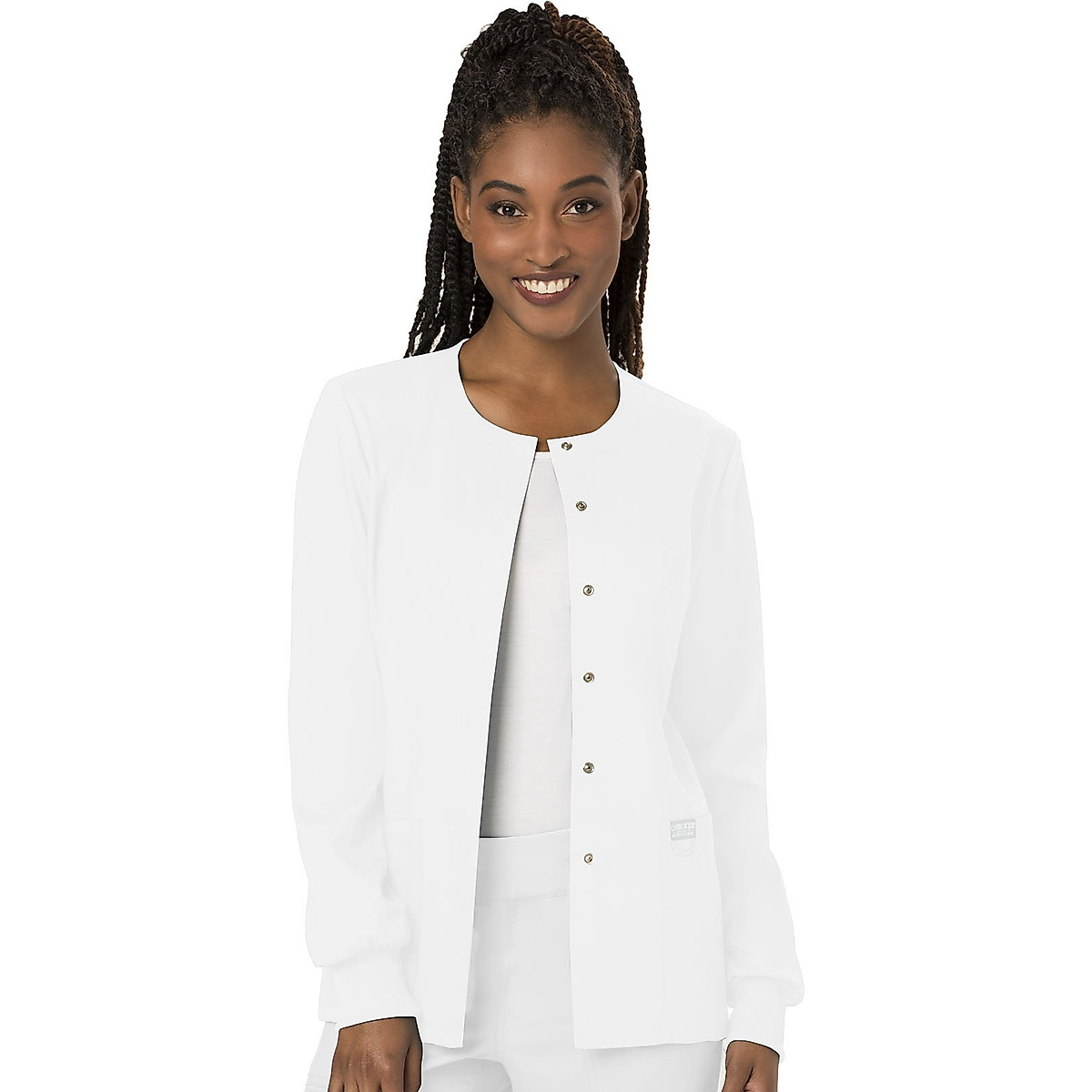 Cherokee Women's Snap Front Warm-up Jacket, White, Small