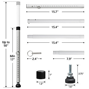 DIIG Sliding Door Security Bar，17.7-50.5inch Adjustable Locking Window Safety Bar with Rubber Tips,Diameter 1inch Window Security Bar for Home Apartment （White）