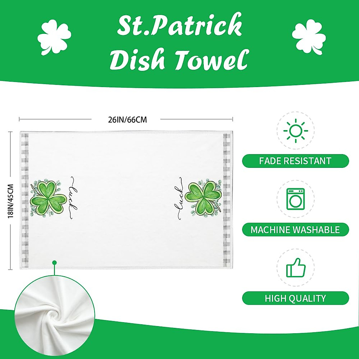 ARKENY St Patricks Day Polka dot Shamrock Kitchen Towels Dish Towels St. Patrick's Day Decorations for Home Décor Drying Cloth Luck Sign 18x26 Inch Hand Towel for Cooking Set of 2