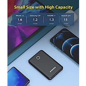Portable Charger Small Size Built in Cable 6000mAh Power Bank, External Battery Pack Lightweight Backup Charger, Ultra Slim Battery Backup Charger for Cell Phones