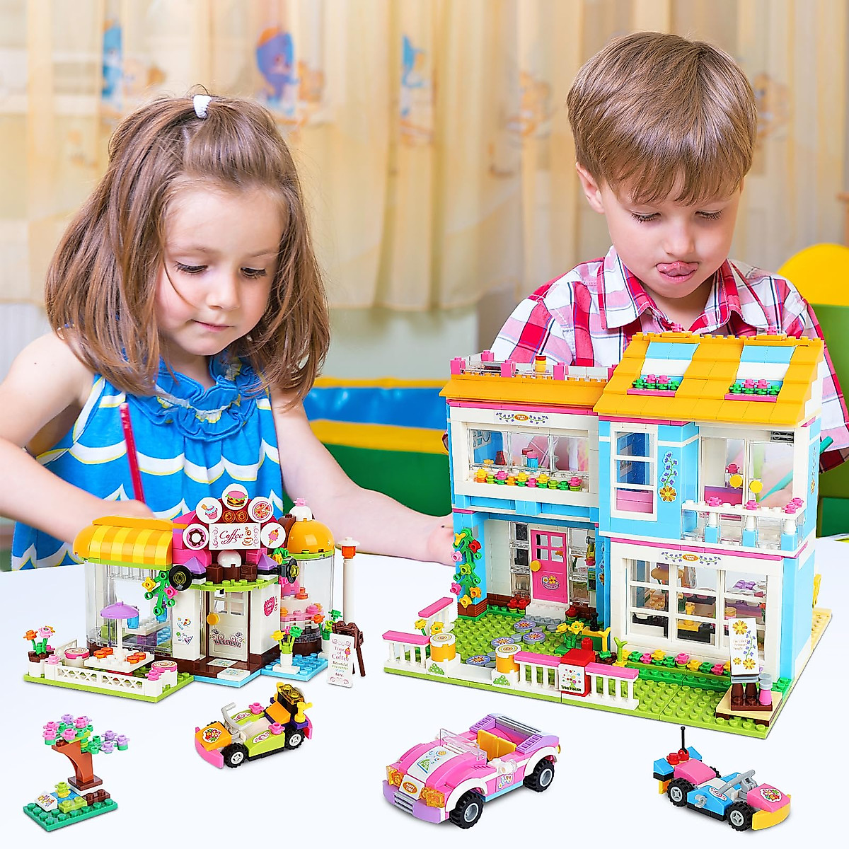 Friends House Toy Building Set, 1422 Pcs Friendship House and Cafe Building Blocks Sets with Car & Storage Box, Creative Roleplay Building Toys for Kids Boys Girls Age 6-12 Years Birthday Gift