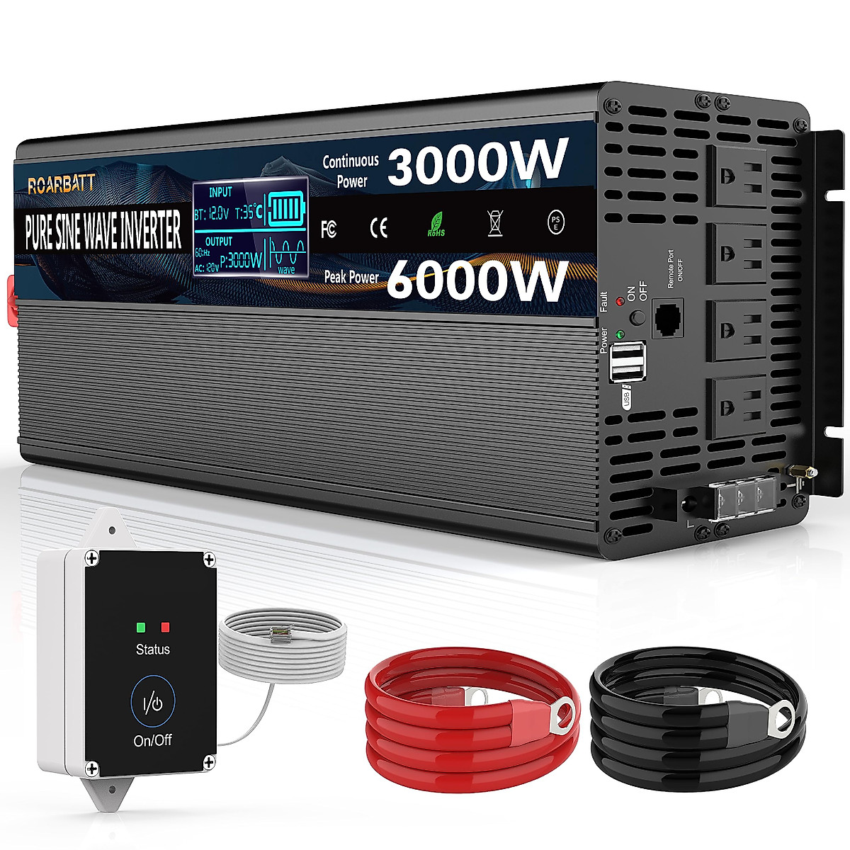 Pure Sine Wave Power Inverters 3000W 12V DC to AC 110V 120V Peak Power ...