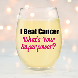 I Beat Cancer- What is Your Superpower? Large 21 Oz Wine Glass, Cancer Gift, Cancer Sucks, Fuck Cancer