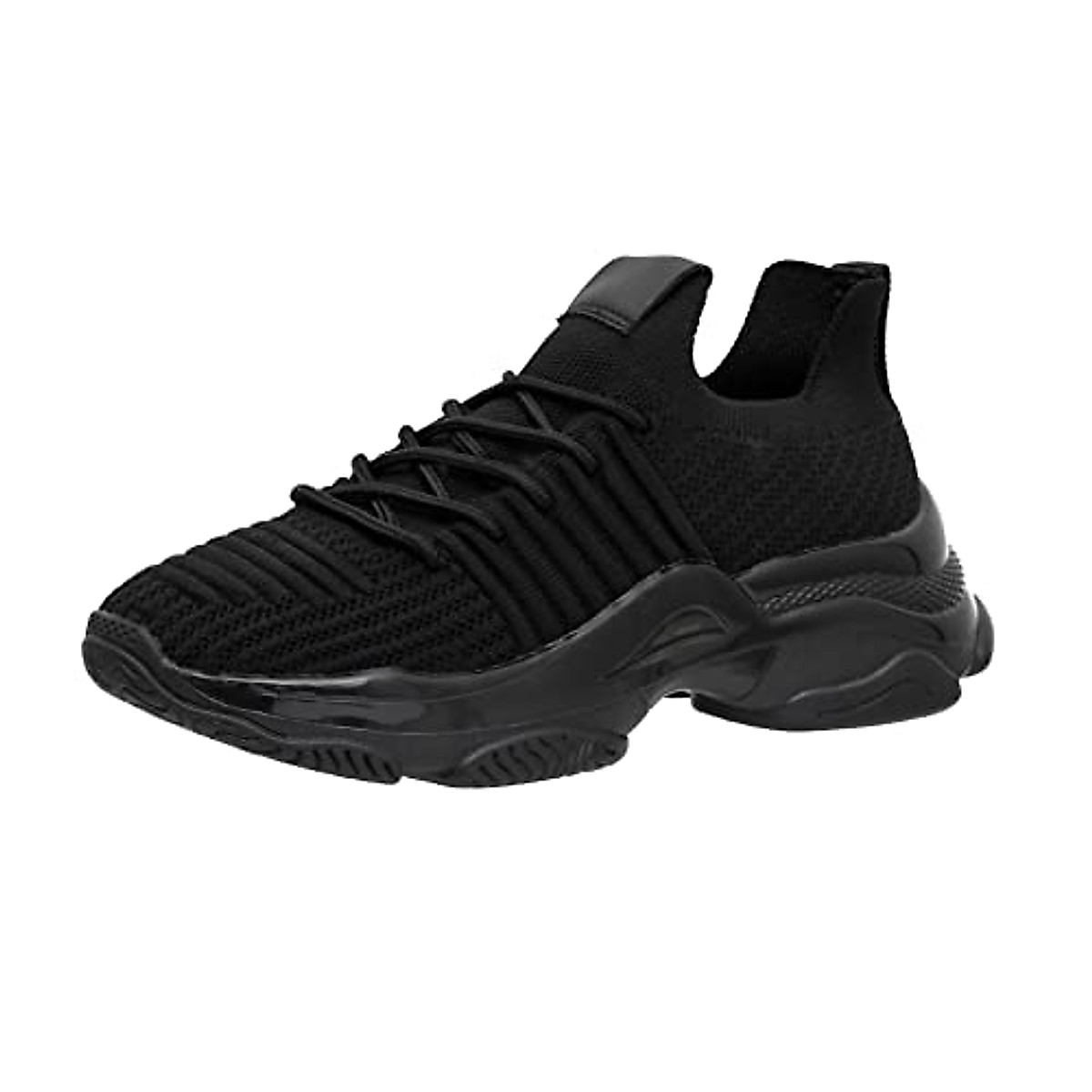 CUSHIONAIRE Women's Apolo Knit Sneaker +Memory Foam, Black/Clear Bottom 8.5