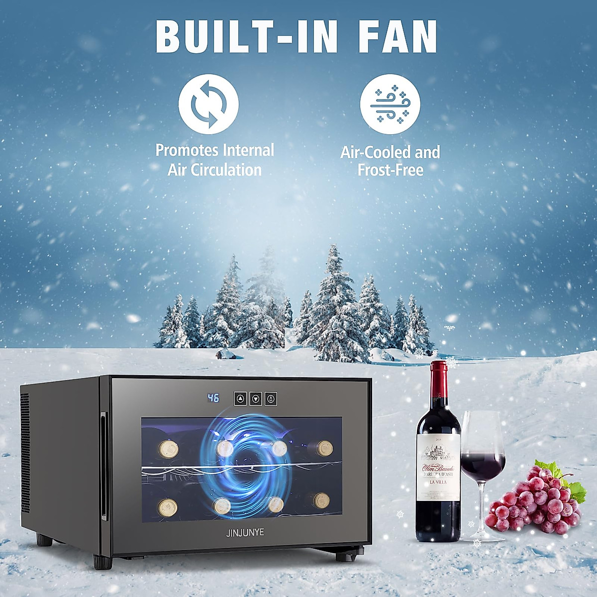 JINJUNYE 8 Bottle Wine Cooler Refrigerator, Wine Fridge Small, Countertop Wine Cooler with Temperature Control, Mini Freestanding Wine Cellar Glass Door for Home, Office, Bar, High-End Gift