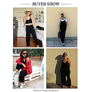 Dokotoo Women's Loose Plus Size Black Jumpsuits for Women Adjustable Spaghetti Strap Stretchy Wide Leg Solid One Piece Sleeveless Long Pant Romper Jumpsuit with Pockets 2XLarge