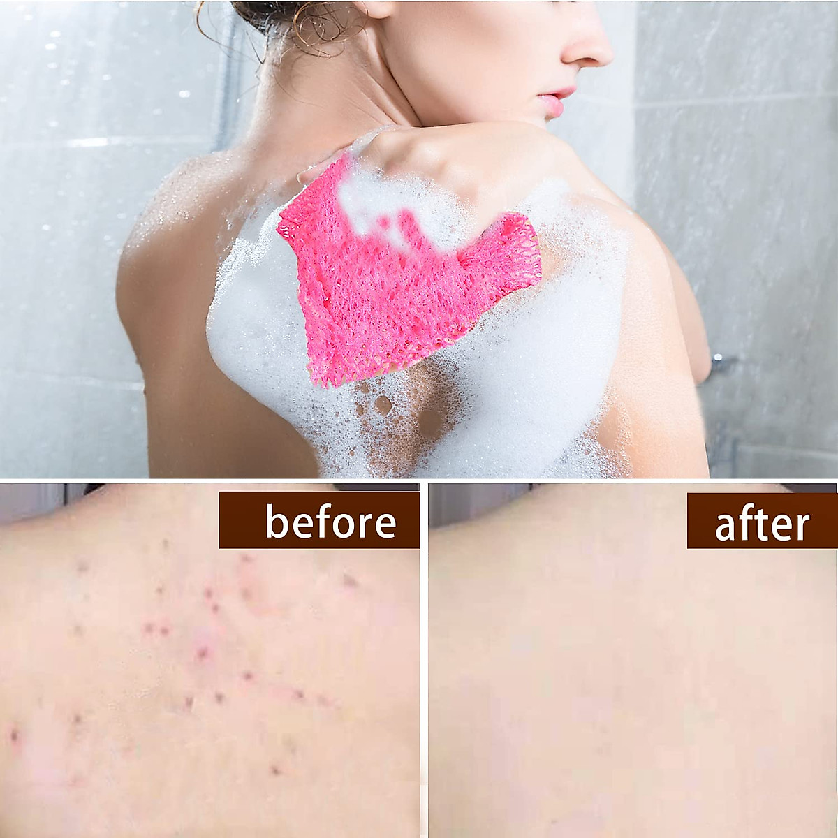 African Net Long Bath Net Sponge,JASSINS African Bathing Body Exfoliating Net Shower Body/ Back Scrubber Skin Smoother,Stretch Length to 66 INCH (Pink)