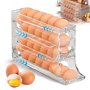 4 Tiers Egg Dispenser For Refrigerator,Automatic Egg Rolling Rack,30 Eggs Storage Rack,Egg Distributor For Refrigerator Roll Down,Egg Storage Rack For Kitchen,4 Tier Egg Holder For Fridge Transparent
