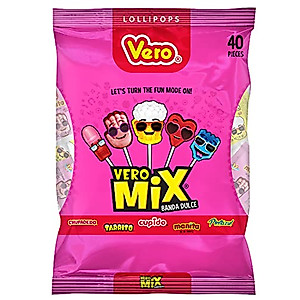 Vero Mix Banda Dulce Assorted Sweet Lollipops, Artificially Flavored, 1 Pound 4.31 Ounces, 40 Count Bag