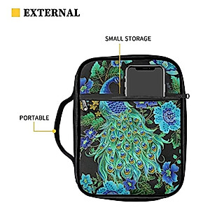 Tongluoye Green Peacock Bible Book Cover for Women Stylish Large Size Bible Case with Handle and Zip Pockets Portable Tote Crossbody Backpack Handbag Bag for Study Items Daily Use Gifts for Girls
