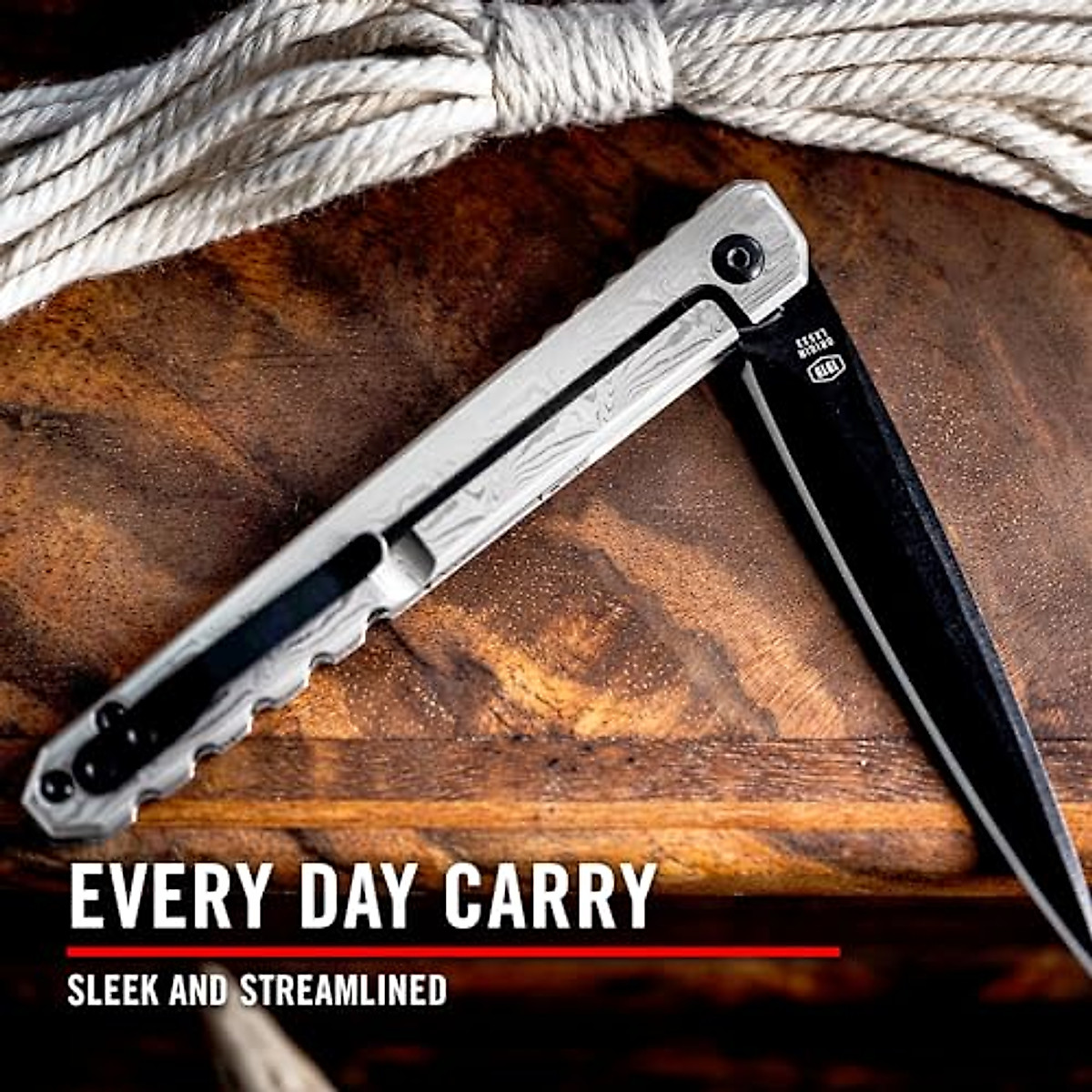 Coast Founder's Collection LX533 ORIGIN, Gentleman's EDC Folding Pocketknife, DAMASCUS Stainless-Steel Handle, Flipper Tab, Frame Lock, Pocket Clip, Black Nitride Stainless-Steel Blade