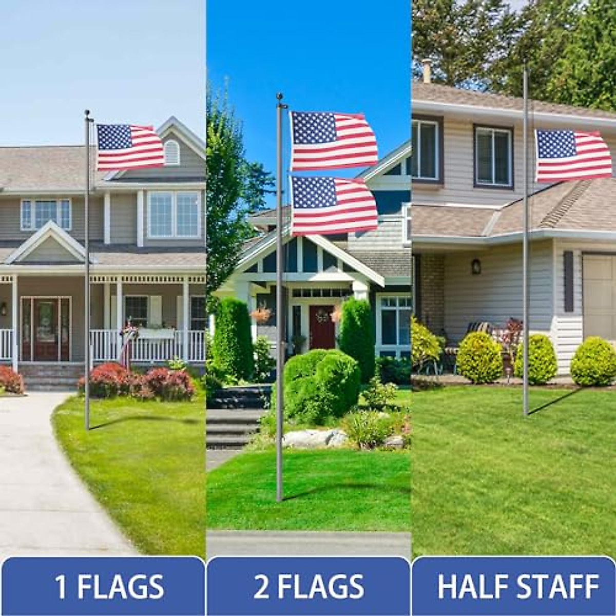 FFILY Heavy Duty 25 FT Flag Pole - 13 Gauge Extra Thick Aluminum Flagpole Kit with Embroidered Stars 3x5 American Flag for Outside House In Ground - 80MPH Wind Tested