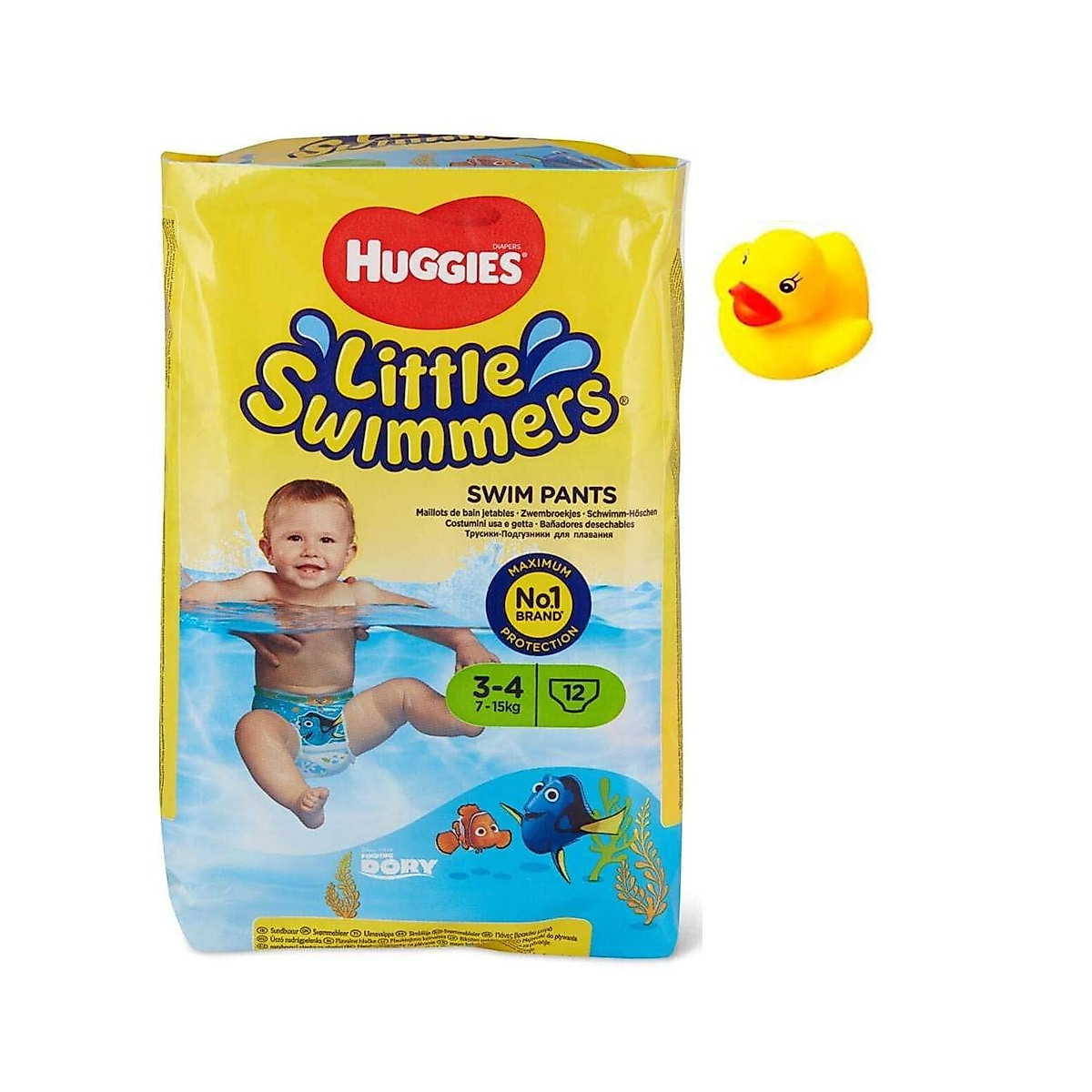 Small - Little Swimmers Disposable Swim Pants, (15lb-34lb.), 12-Count - Bonus YDF Rubber Duckie Toy