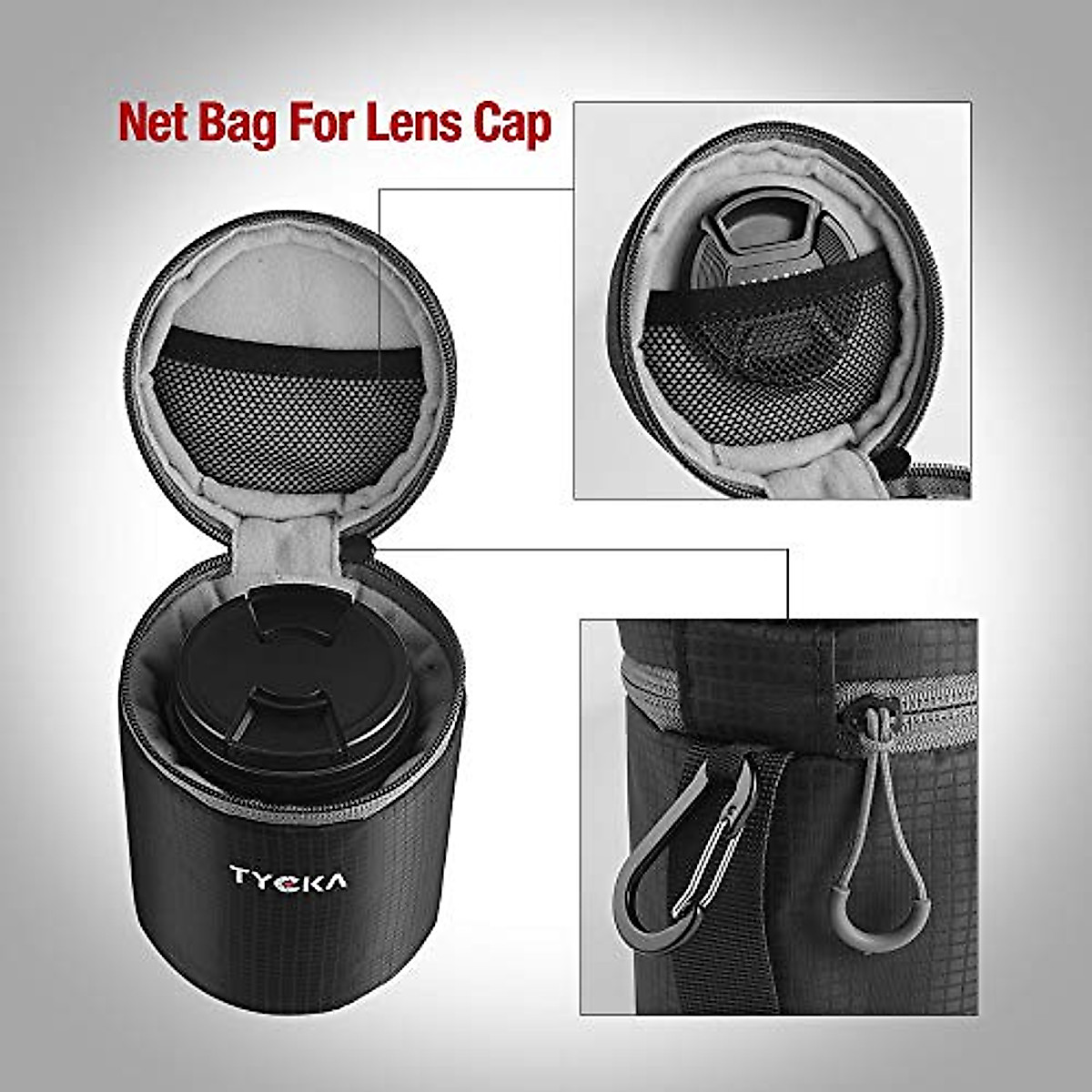 TYCKA Lens Pouch, Water Resistant Camera Lens Case Bag with Zipper for DSLR Camera Lens 4 Sizes, Black