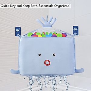 sundee Mesh Bath Toy Organizer + 36 Foam Bath Letters and Numbers,Baby and Toddlers Bathtub Mesh Quick Dry Net Bathtub Toy Holder, Perfect Toy Storage Net, Hanging Bathroom Storage Bags - Blue