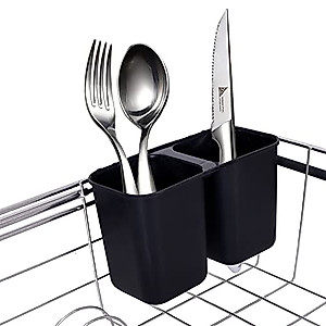 Yvilant in Sink Dish Drying Rack, Expandable Dish Drying Rack Over The Sink, 304 Stainless Steel Dish Rack Dish Drainer in Sink or On Counter with Black Utensil Silverware Holder, 13.78"x11.42"x 5.12"