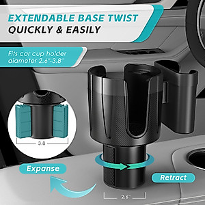 OUSHASAA 2-in-1-Car-Cup-Holder-Expander-Adapter with Phone Holder Adjustable Base Fits Most Cup Holder and Phones, Compatible for HydroFlask, Yeti, Nalgene, Large 32/40 oz Bottles in 3.2"-3.8" (1pcs)