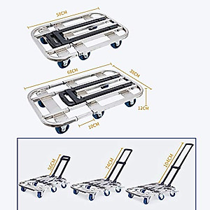 Generic Trolley Stainless Steel Tray Retractable Folding Cart 6 Wheels with Universal Wheels Hand Trucks Household Warehouse Heavy Duty Hand Trucks (Color : Without Brake, Size : 68 * 38 * 56-104cm)