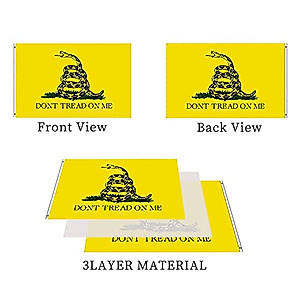 Dont Tread On Me Flag 3x5 Outdoor 240D Heavy Polyester Duty Double Sided 3ply Gadsden Flag Vibrant Colors ​Durable Canvas Header with 2 Brass Grommets Tea Party Rattle Snake Banner