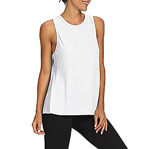Bestisun Women's Yoga Workout Tank - Tie Back Athletic Gym Top, Activewear Muscle Shirt - White, Small