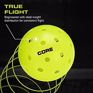 CORE Pickleball Balls for Professionals and All Levels of Play, USA Pickleball Approved Durable Indoor and Outdoor Pickleball Balls with 40 Holes (3 Balls)