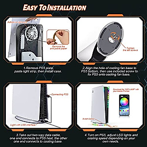 PS5 Cooling Fan Stand with RGB Light for PS5 Digital Disc Edition, 2 Adjustable Speed Cooling Stand Station for Playstation 5 Console PS5 Host Cooler with LED Light Strip Cooling Base PS5 Accessories