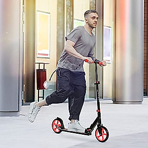 Soozier Folding Kick Scooter for 12 Years and Up for Adults and Teens, Push Scooter with Height Adjustable Handlebar, Big Wheels and Rear Wheel Brake