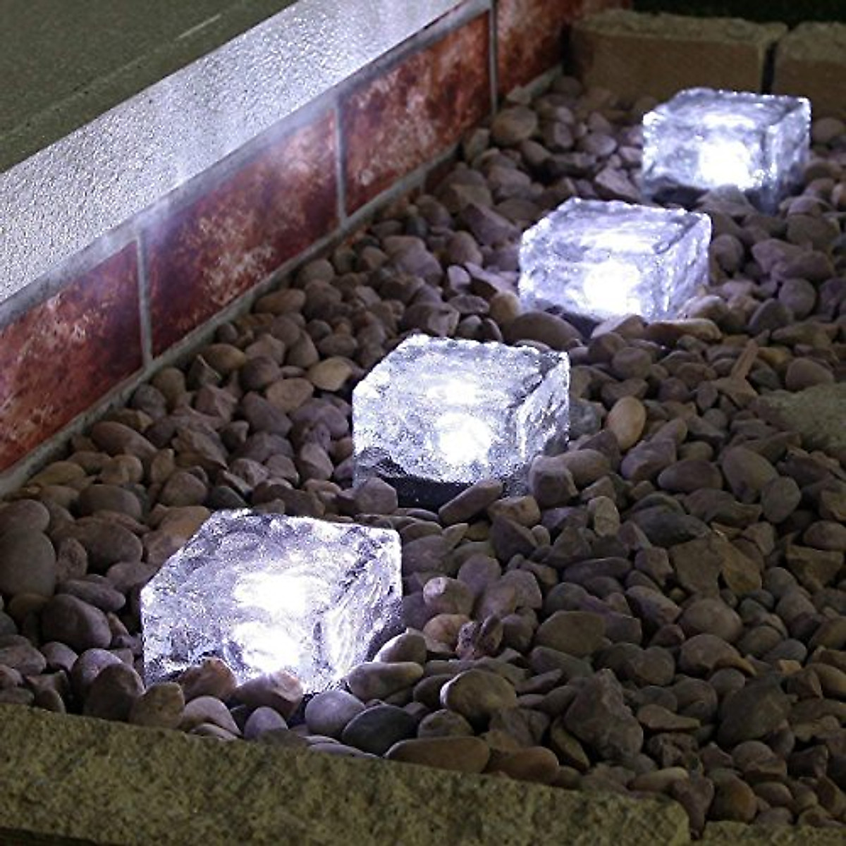 WONFAST 4 Pack Solar Path Ice Cube Lights Outdoor, Waterproof Glass LED Glass Clear Brick in-Groud Buried Festive Light Night Lamp for Garden Courtyard Pathway Patio Pool Pond Decoration(White)