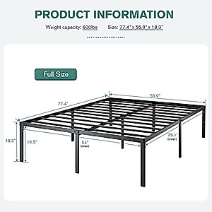 IMUsee Heavy Duty Full Size Platform Bed Frame with 16.5" Large Under Bed Storage Space, Sturdy Metal Frame/ Mattress Foundation/ No Box Spring Needed/ Easy Assembly/Noise-Free