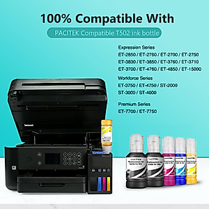 PACITEK 502 Compatible Refill Ink Replacement for T502 Used for ET-2850 ET-2760 ET-3850 ET-3710 ET-3750 ET-3760 ET-4850 ET-4750 ST-2000 Printer (2Black, Cyan, Magenta, Yellow)