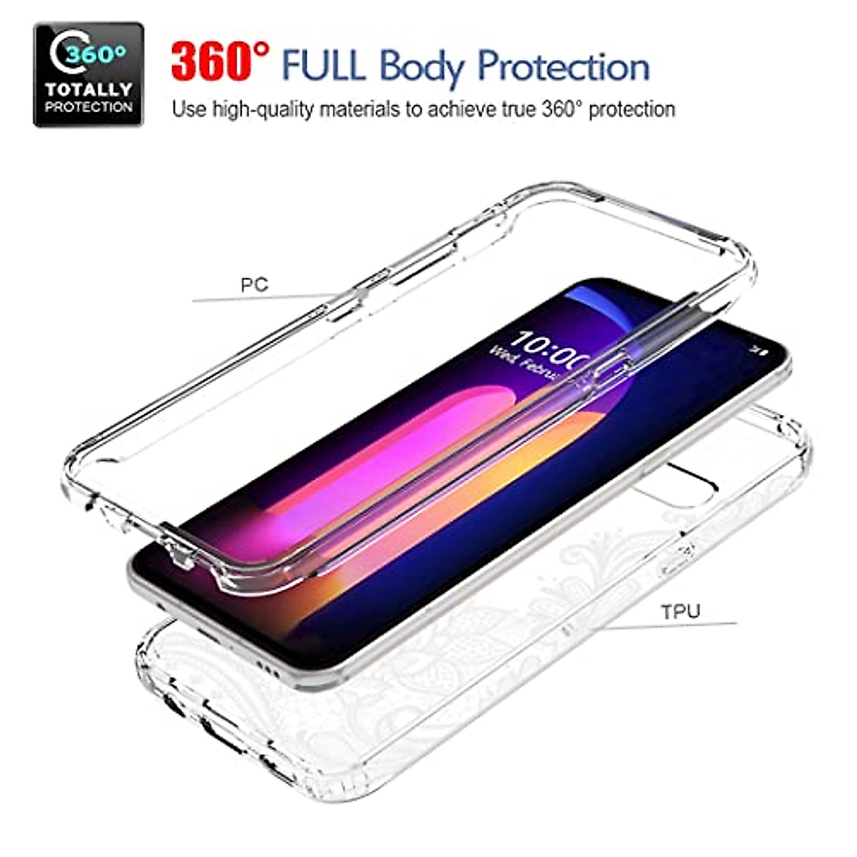 Tothedu Phone Case for LG V60 ThinQ 5G Case/LG V60/LM-V600 Case with Tempered-Glass Screen Protector, Cute Clear Mandala Pattern Full Body Protective Cover Cases for LG V60 ThinQ (Mandala)