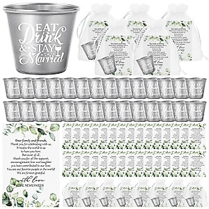 Uiifan 50 Sets Wedding Party Favors for Guests Eat Drink and Stay Married Stainless Steel Shot Glasses Metal Cups Cards with Wedding Thank You Cards and Organza Bags Wedding Souvenirs Bridal Shower