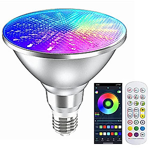 LXKBD Smart Light Bulb 25W Dimmable,Waterproof Bluetooth RGBIC LED Bulbs with APP and Remote Control,PAR38 Timer Music Pickup Color Changing Lights for Pool Home Garden Christmas Party Decoration 