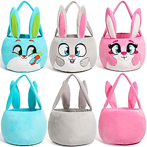 JOYIN 3 Pcs Plush Easter Bunny Basket, Cute Bunny Basket with Long Plush Ear for Baby Girls Boys Easter Egg Hunting, Party Supplies, Decorations, Candy Gifts Storage