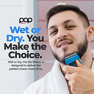 Pop Sonic Zip Compact Shaver for Men (Blue) - Advanced Foil Technology Men's Electric Shavers - Splash Proof Face Shaver - Wet & Dry Electric Balder - Compact Size for Home, Gym, Travel
