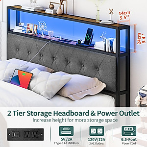 Yoobure Queen Size Bed Frame, Metal Platform Bed Frame Queen Size with Headboard, Noise Free Bed Frames with Storage Drawers, Bedframe with Charging Station LED Light, Heavy Duty, No Box Spring Needed