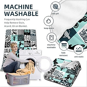 Buyyet Cool Dirt Bike Blanket,Extreme Sport Motorcycle Gift Blanket for Kid Men,Racing Themed Patchwork Grid Blanket Motocross Rider Plaid Blanket Motorcycle Silhouette Blanket 40''x 50''for Kid/Child