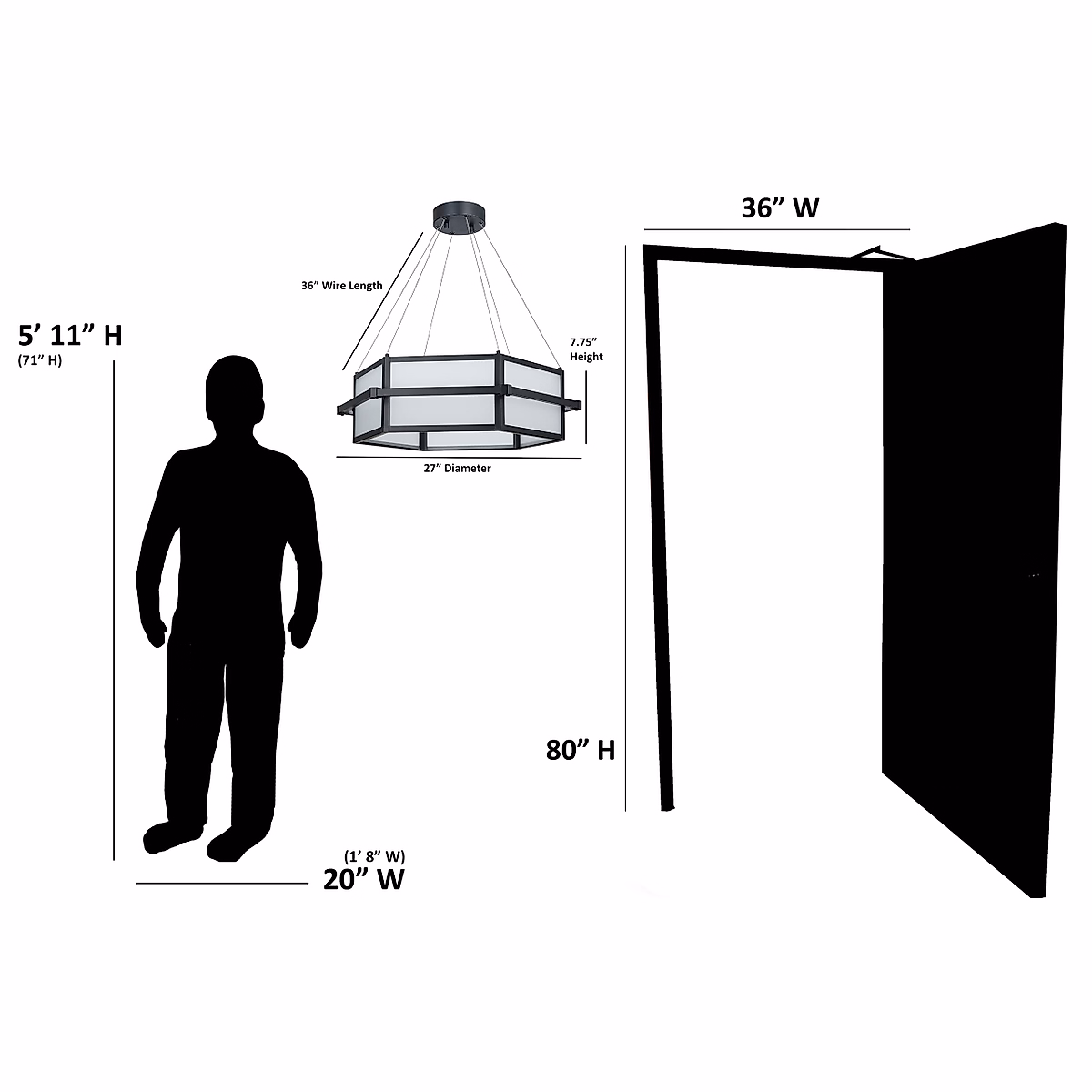 Vivio Lighting LED Hexagon Chandelier Matte Black Light Fixture Entry Way Frosted Glass Ceiling Light Farmhouse Dining Room Bedroom 45W 4000K