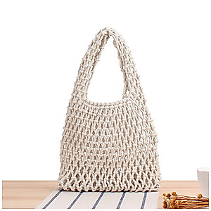 Naimo Straw Beach Bag Large Woven Rattan Shoulder Bag Fishing Net Handbag Cotton Rope Tote Summer Crochet Hobo Bag