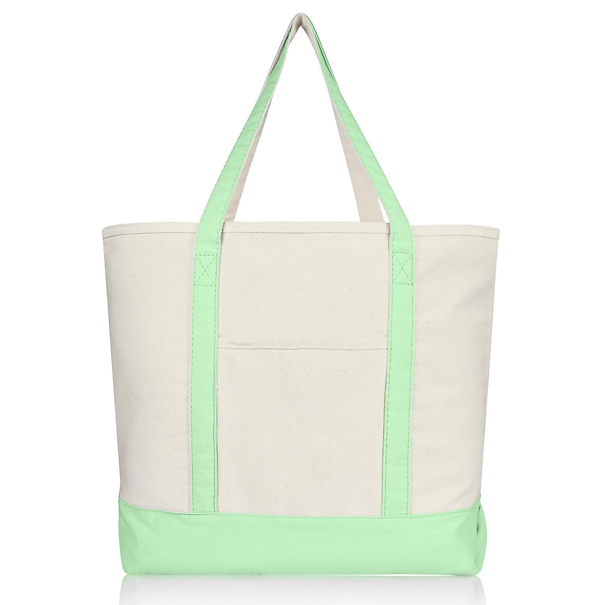 DALIX 22" Large Cotton Canvas Zippered Shopping Tote Grocery Bag in Mint Green
