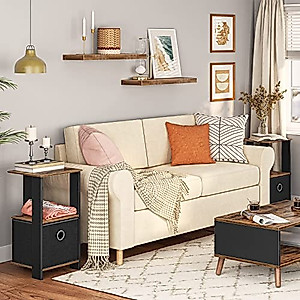 HOOBRO Bedside Table with Pull-Out Collapsible Storage Box, Retro Small Nightstand for Small Space, Living Room, Bedroom, Stable and Sturdy, Rustic Brown and Black BF35BZ01