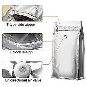 25 PACK Resealable Mylar Bags for Coffee Bean (1 Lb), Coffee Bag, Heat Sealing Bags for Nut Food Storage with Zip-lock, Stand-up Bags (1/2 Gallon) (silver25)